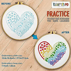 Learn 30 Stitches Heart Embroidery kit for Beginners with Stamped Embroidery Patterns Starter Kit. Needlepoint Cross Stitch for Kids & Adults