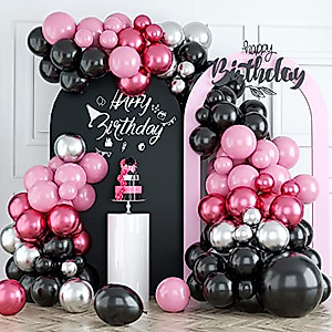 Pink Black Balloon Garland Kit, Pink Black and Silver Balloon Garland Kit, Pink Black Balloons Arch for Girl and Women Birthday Party, Black Pink Balloon Garland for Valentine'S Day Party Decorations