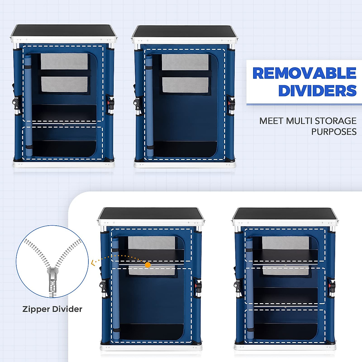 EAGLE PEAK Outdoor Camping Pop Up Folding Table with Large 3-Tier Storage Organizer and Side Pockets, Easy Set Up Portable Lightweight Aluminum Camping Kitchen, Blue