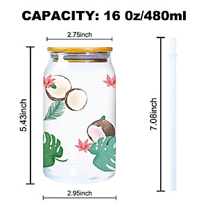 16Oz Drinking Glasses with Bamboo Lids and Straw - 4Pcs Can Shaped Glass Cups Beer Glasses Ice Coffee Glasses Cute Summer Tumbler Cup Great for Soda Boba Tea Cocktail Juice