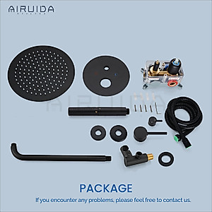Airuida Shower Fixtures Matte Black 2 Functions 10 Inches Round Rainfall Shower Head and High Pressure Brass Shower Handheld Mixer Bathroom Wall Mount Shower System with Rough-in Valve