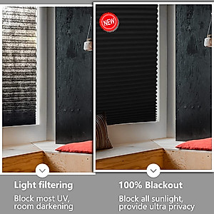 LUCKUP 1 Pack Cordless Blackout Pleated Fabric Shade, Easy to Cut and Install, with 2 Clips (48"x72" - 1 Pack, Black)