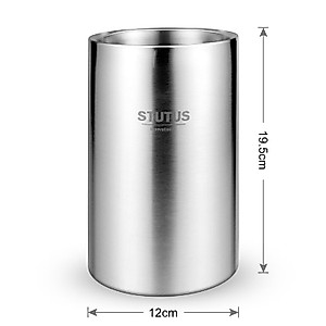 Wine Chiller Bucket, STUTUS Stainless Steel Double Wall White Wine Bottle Cooler Bucket, Insulated Champagne Beer Ice Bucket