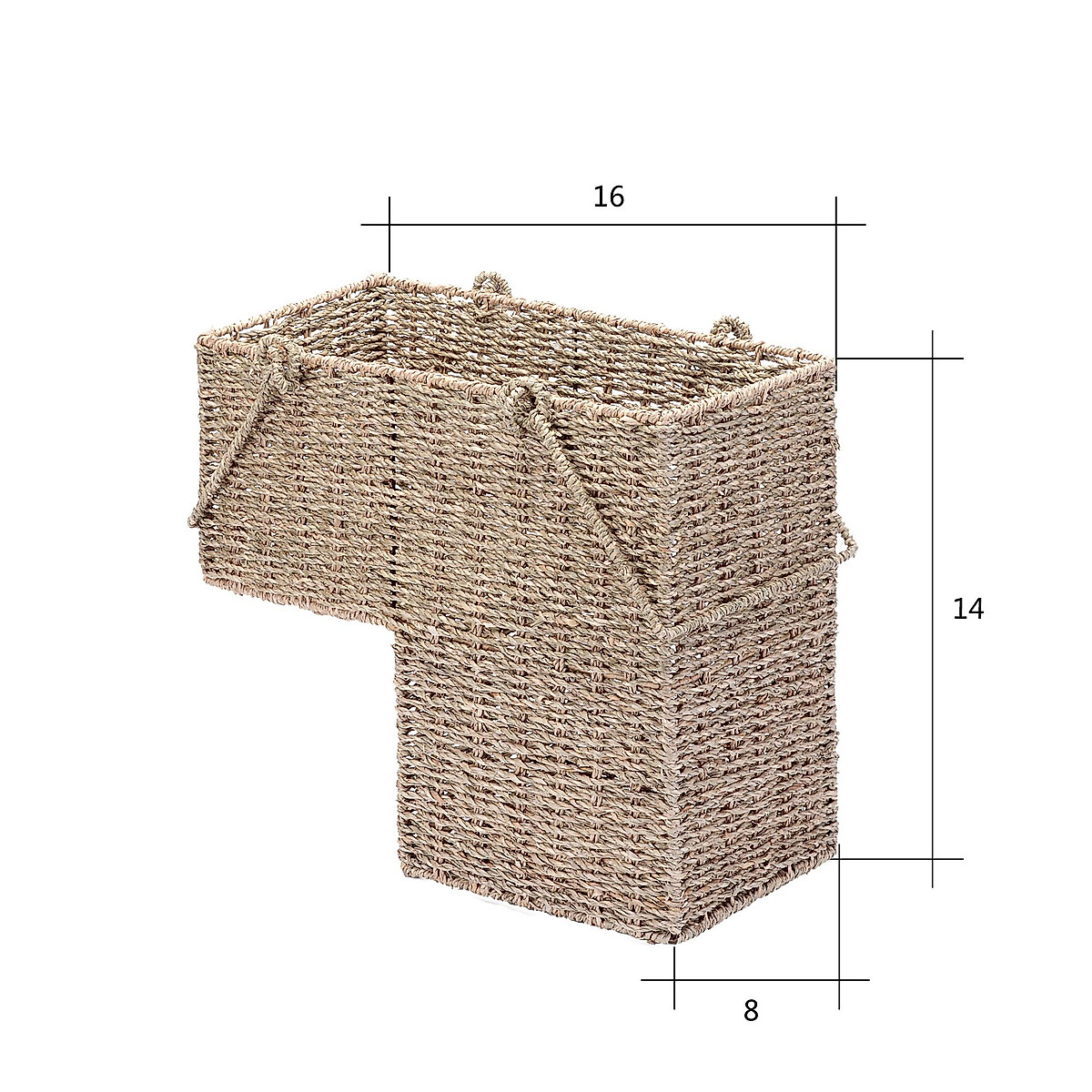 Villacera 14-Inch Wicker Stair Case Basket with Handles | Handmade Woven Seagrass in Natural Color