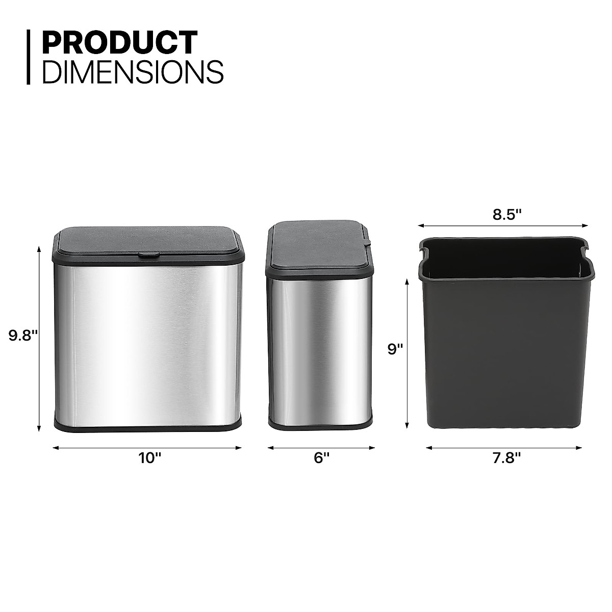 MoNiBloom 1.3-Gallon Small Hanging Trash Can for Kitchen Bathroom Bedroom Living Room Home Office Dorm Fingerprint-Proof Garbage Bin Removable Bucket Brushed Stainless Steel 5-Liter (Silver)