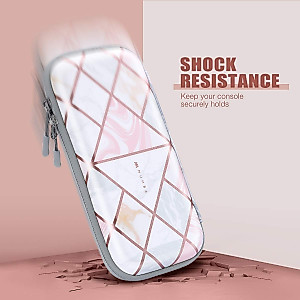 Mumba Carrying Case for for Nintendo Switch OLED & Nintendo Switch, Deluxe Ulta Slim Hard Shell Travel - holds 10 Game Cartridges -Pink Marble