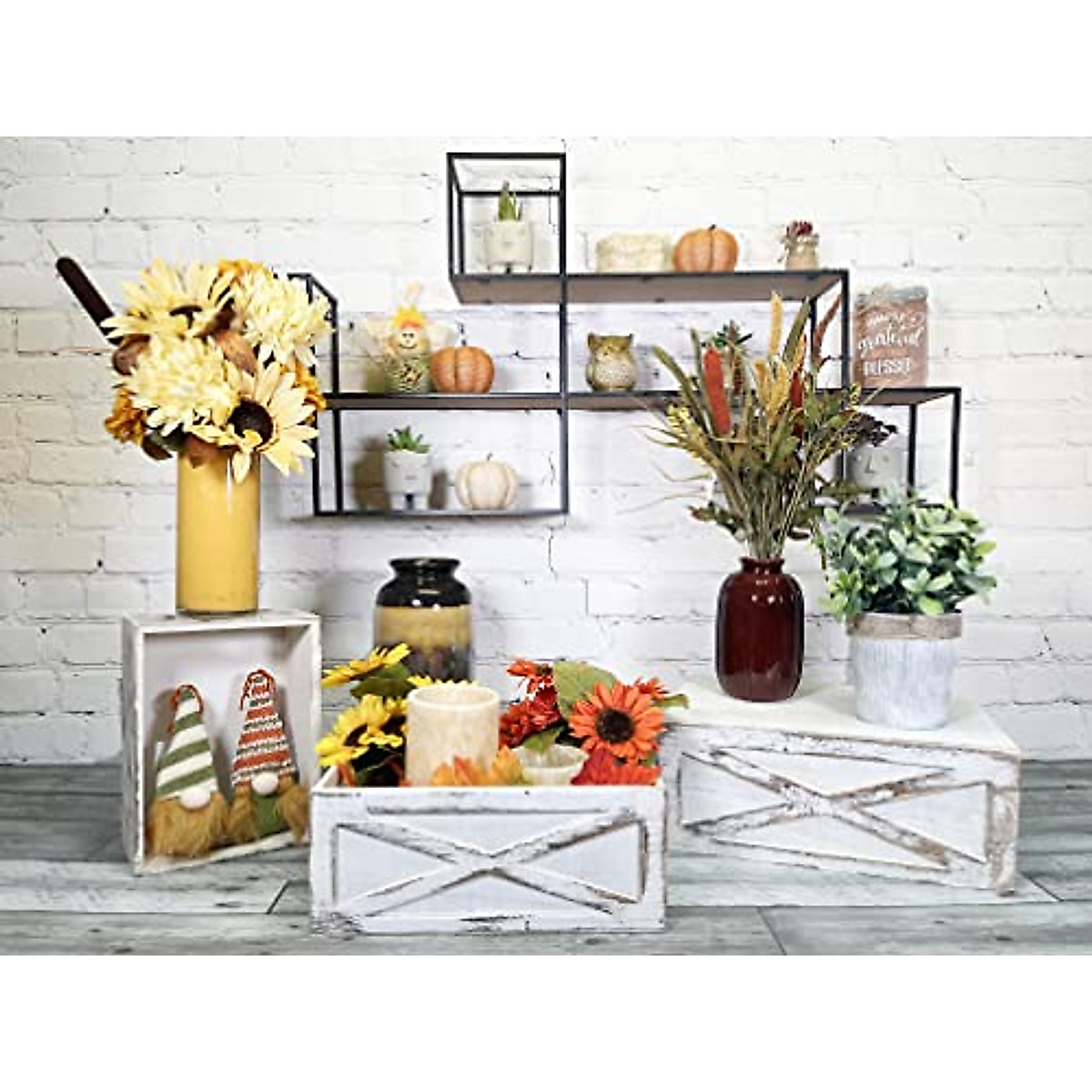 Admired By Nature White Oak Wood Modern Offset Mounted Metal Hanging Storage Floating Shelves, Black, ABN5E159-NTRL Wall Shelf