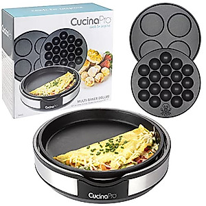 Multi Baker Deluxe- Electric Appliance with Temperature Control, 3 Interchangeable Skillets for Grilling, Baking or Dessert Making- Grilled Cheese, Omelets, Personal Pizza, Takoyaki, Sandwiches, Cake Pops & More, Great Gift