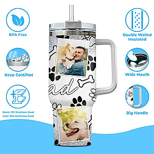 Hyturtle Personalized Pictured Dog Dad 40oz Tumbler with Handle and Straw Gifts for Dog Lovers, Birthday Father's Day Cup Gifts For Men, Best Gift Idea for Dogs Dad Stainless Steel Travel Cup With Lid