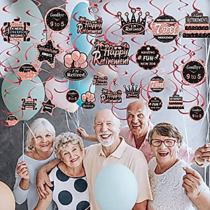 36pcs Happy Retirement Hanging Swirls Decorations for Women, Rose Gold Retirement Theme Foil Ceiling Hanging Party Supplies, Goodbye 9 to 5 Retired Officially Swirl Decor