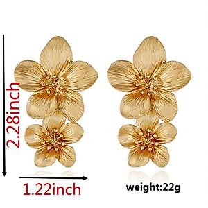 Large Double Flower Earrings Candy Color Metal Flower Dangle Earrings Romantic Boho Sweet Gold Chic Wild Flower Statement Earrings for Women Wedding Party Jewelry-gold