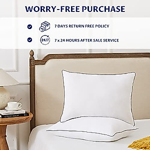 HomeMate Bed Pillows for Sleeping - Queen Size(20''x28'') Set of 2 Allergy Friendly Microfiber Shell Fluffy Down Alternative Filling Breathable Pillow Suitable Back Stomach or Side Sleepers, White