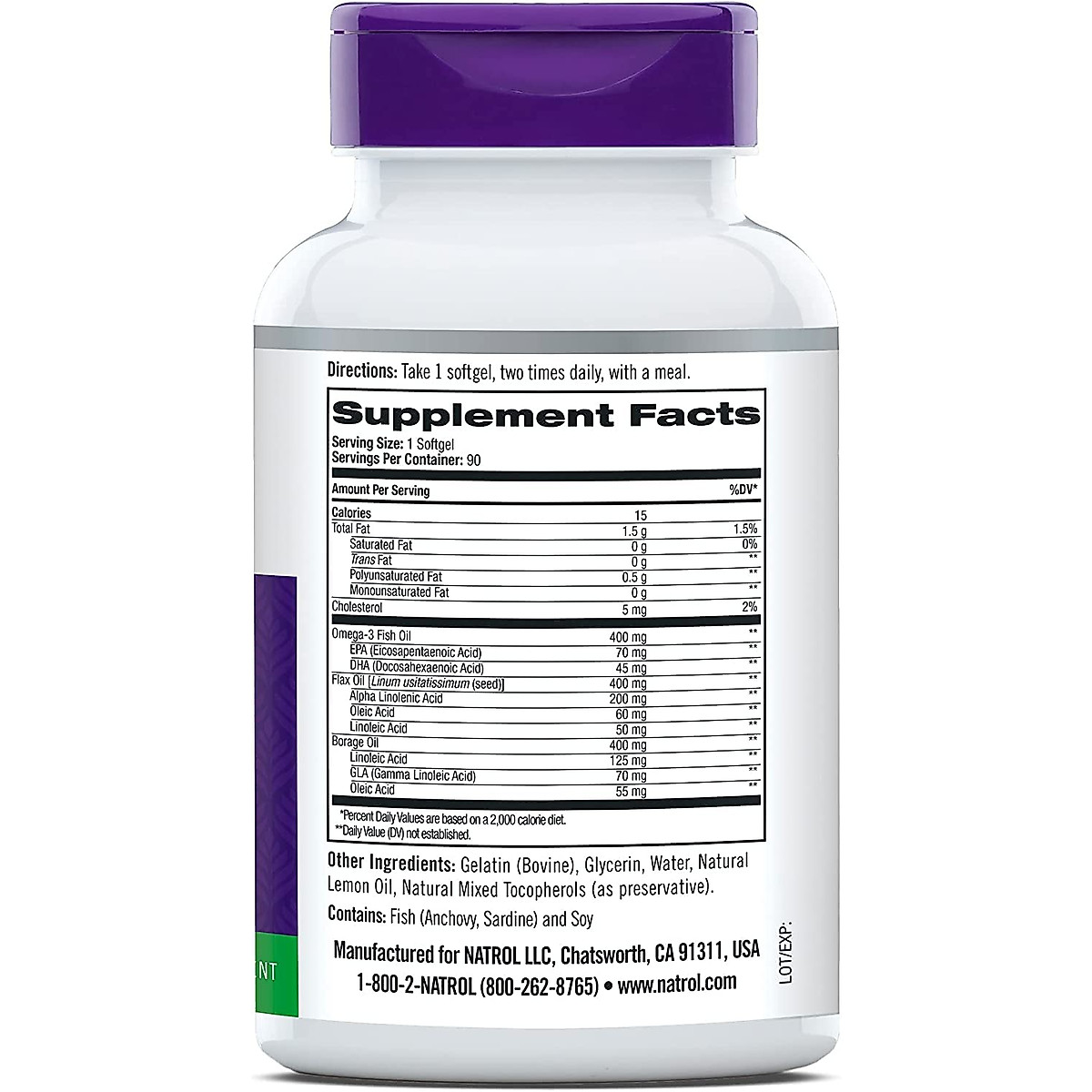 Natrol Omega-3-6-9 Complex with Flax and Borage, 90 Softgels (Pack of 2)