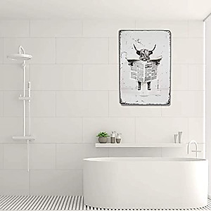 Funny Highland Cow Bathroom Decor Wall Art,Bathroom Pictures for Wall,Rustic Farmhouse Style Funny Bathroom Signs (8x12 inch)