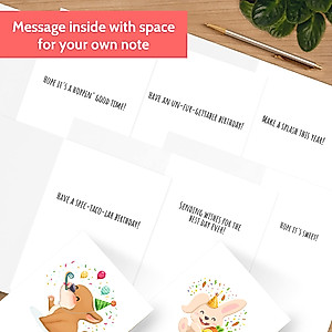 T MARIE 24 Funny Birthday Cards Bulk - Birthday Cards for Kids, Students, Friends and More - Assortment of Punny Pun Greeting Cards with Envelopes and Birthday Message Inside