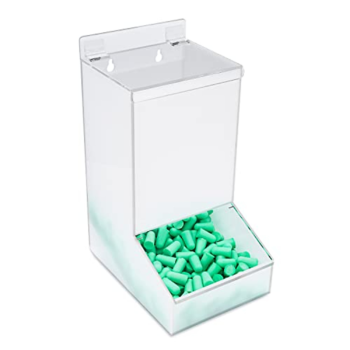 SimplyImagine White Acrylic Earplug Holder - Universal Storage Dispenser w/2 Lids for Small Bulk Accessories - Finger Cots, Coffee Creamers, Laundry Pods, Candy Bars - Stand or Mount