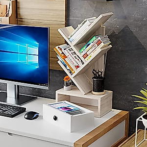 Giantex 5-Tier Tree Bookshelf with Drawer - Freestanding Retro Small Book Storage Rack for Small Place, Kids Room Wooden Decorative Bookcase with Storage for CDs, Magazines, Books, Beige