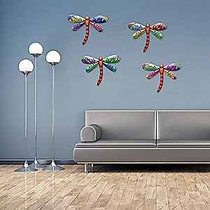 GEZICHTA Metal Dragonfly Garden Wall Decor Outdoor Fence Art Sculpture Set of 4 Outside Hanging Decorations for Living Room, Bedroom