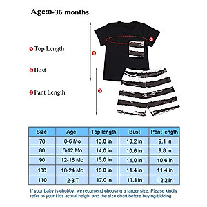 Hipealy Baby Boys Clothes Black Tops 0 6 12 18 24 Months 2 3 T Stripe Pocket Short Sleeve Top +Striped Pants Outfit Summer Clothing Set 18-24 months