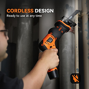 Reciprocating Saw Cordless, 12V Power Reciprocating Saw with 2 * 2000 mAh Battery, 3000SPM 13mm Reciprocating Stroke, 8 Tool-Free Saw Blade Change Reciprocating Saw for Wood Metal PVC DIY Cutting