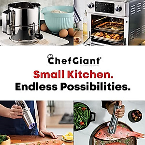 ChefGiant Electric Salt and Pepper Grinder - Automatic Gravity Activated Operation with LED Light | Adjustable Coarseness | Batteries Included | Bonus Spoon & Brush - Stainless Steel