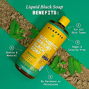 Alaffia Authentic African Black Soap Variety 2-Pack – All-In-One Liquid Soap, Travel-Size Eucalyptus Tea Tree + Full-Size Peppermint Body Wash, Face Wash, Shampoo, Shaving Soap