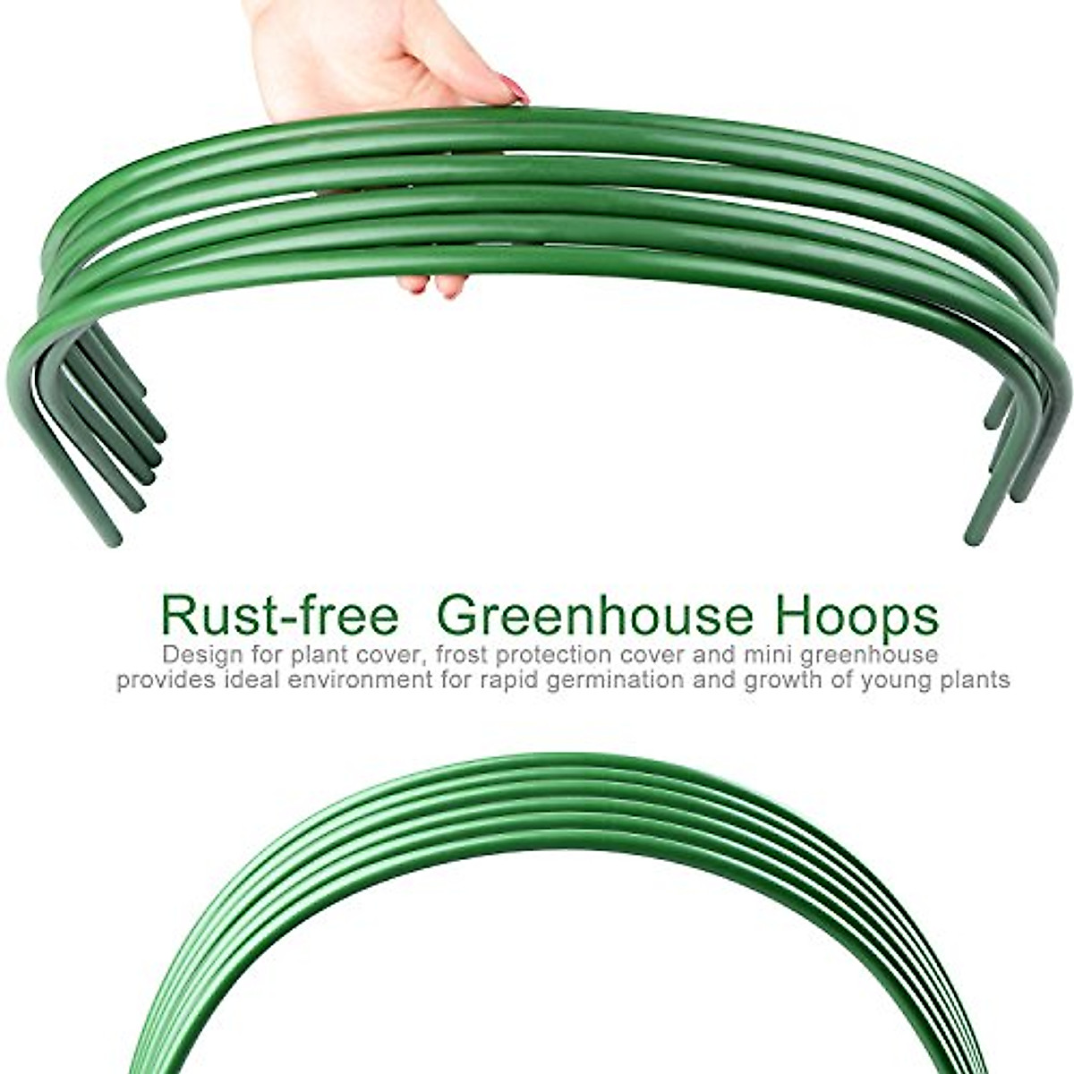 RTWAY Greenhouse Hoops, 6 Pack Plant Support Garden Stakes, Rust-Free Grow Tunnel 4ft Long Steel with Plastic Coated Support Hoops for Garden Fabric, Garden Netting - 18.9"H x 18.9"W