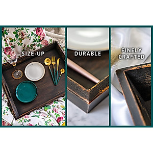 EZDC Extra Large Ottoman Tray, Coffee Table Tray, Wooden Tray Dark Brown 20 x 15.5” Modern Esthetic Decorative Serving Tray with Handles for Drinks and Food