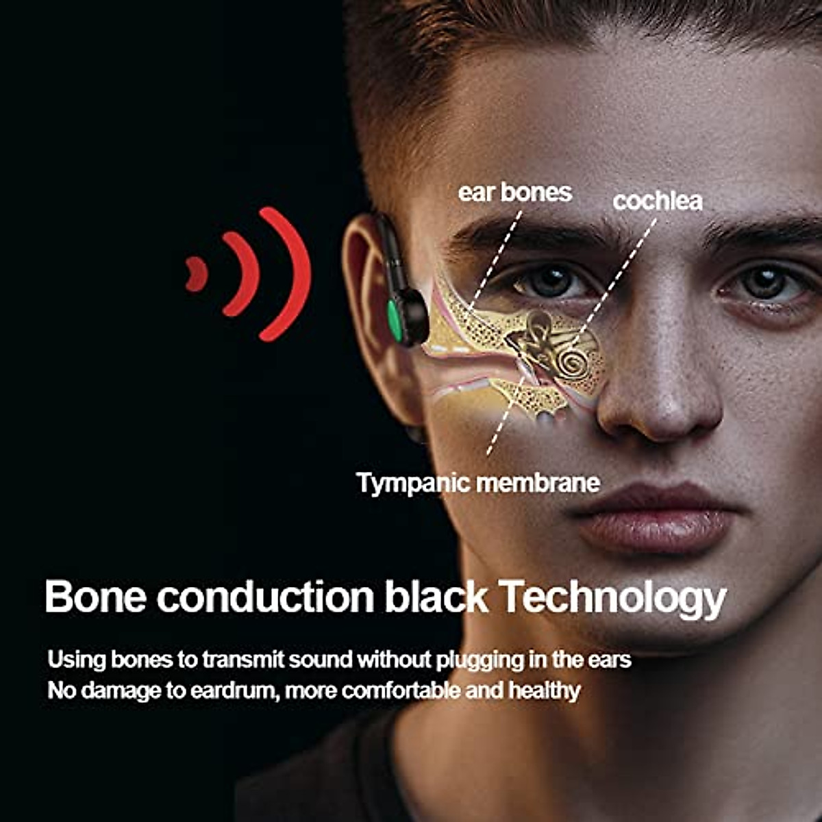 #T3T37v Bon-E Conduction Headphones Open Ear Headphones Sports Wireless Earphones Bluetooth Headphones with Built-in Mic for
