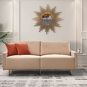 BAMOOLI 72.8'' Loveseat Sofa Couch, Mid Century Modern Linen Fabric Love Seat Sofa, Luxury 2 Seater Couch with Gold Metal Legs & 2 Throw Pillows, Comfy Couch for Living Room, Apartment, Office, Beige