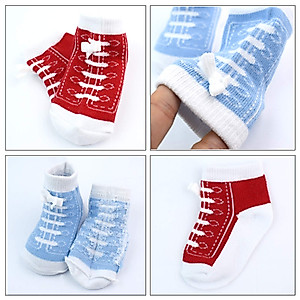 Fly love 6 Pairs Baby Cotton Sneaker Newborn Ankle Sock Toddler Crew Walkers Bootie Infant Slippers Socks