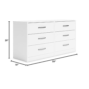 Signature Design by Ashley Flannia Modern 6 Drawer Dresser with Ball-bearing Construction and Safety Stop, White