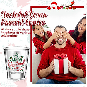 Lounsweer 6 Pcs Merry Christmas Shot Glass Set 2 oz Clear Holiday Cocktail Glasses Funny Shot Glasses Bulk, Cool Shot Cups with Weighty Base for Christmas Party Decoration Whiskey Drinkware Supply