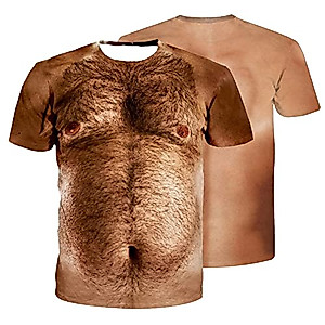 Novelty Tops for Mens Fashion 3D Muscle Printed T-Shirt 2023 Casual Summer Tees Short Sleeve Pullover Blouse for Men Brown