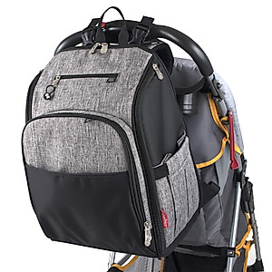 Fisher Price Diaper Bag Backpack with Changing Pad and Stroller Straps, Grey, Large