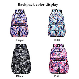 Geometric Prints Primary Kids Backpack, Elemetary Students Bookbag Teens Schoolbag, Knapsack for Girls, Pink