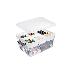 17 QT Plastic Storage Bin with Lid, Clear Organizing Container with Removable Tray, Multipurpose Stackable Storage Box for Home, Office and School Supplies