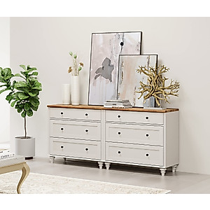 WAMPAT Dresser for Bedroom with 6 Drawers, White Kids Dressers with Wide Chest of Drawers, Mid Century Modern Wooden Closet Storage Organizer, Large Wood Dressers for Living Room, Nursery, Hallway
