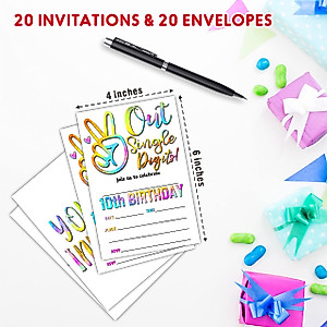 AWSICE Birthday Invitations, Out Single Digits Double-Sided Fill-In Invite Cards For Birthday Party, 20 Invitations With Envelopes, Decorations,Party Favor And Supply-B14