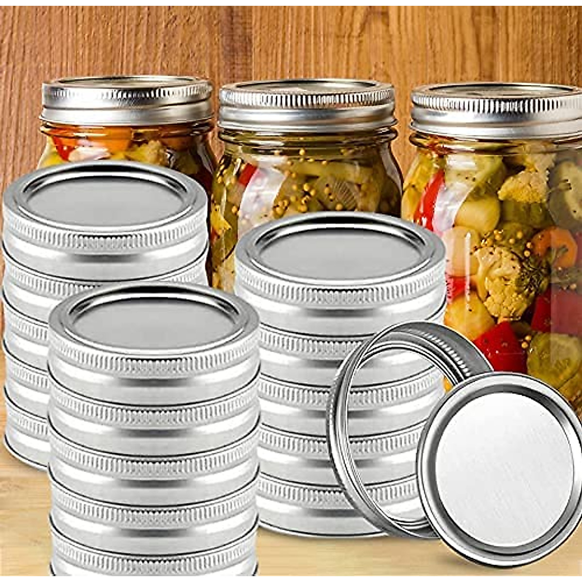 100Pcs/50 sets Canning Jar Lids and Rings Wide mouth, Split-type Lids with Silicone Seals Rings Leak Proof and Secure Canning Jar Caps