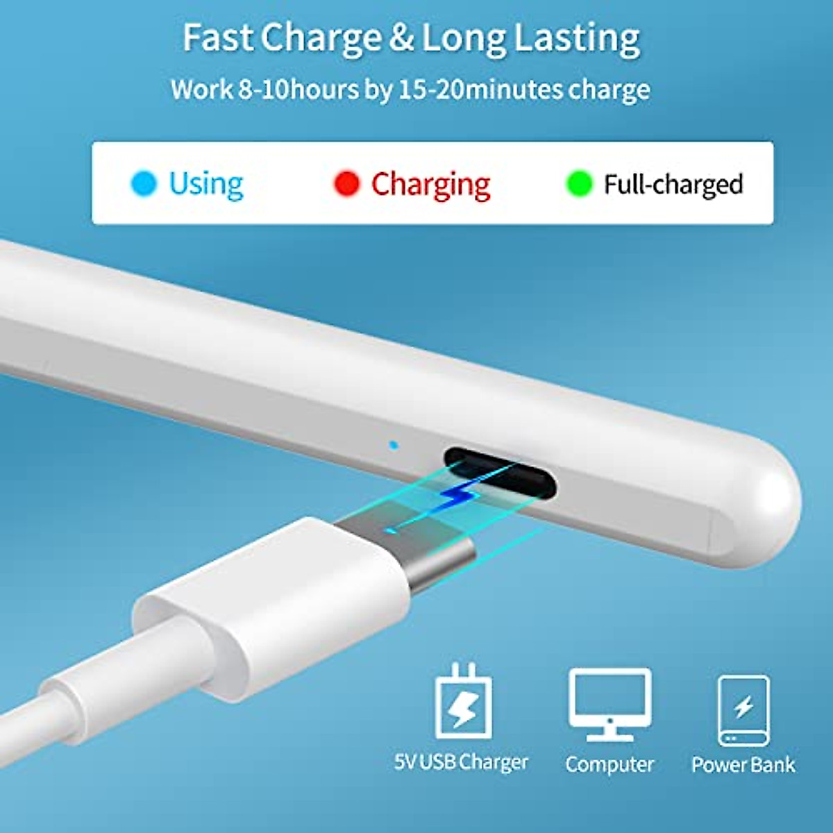 Stylus Pen for iPad 9th&10th Generation - 5X Fast Charge Digital Pen - Compatible with 2018-2023, Apple iPad Pro 11/12.9 Inch,iPad 6-10 Gen,iPad Mini 5-6 Gen,iPad Air 3-5 Gen-White