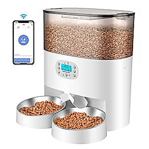 HoneyGuaridan 6L Automatic Cat Feeder for 2 Cats, 2.4G WiFi Enabled Smart Feed Automatic Pet Feeder for Cats & Dogs, Timed Pet Food Dispenser with Stainless Steel Bowl APP Control, 10s Voice Recorder