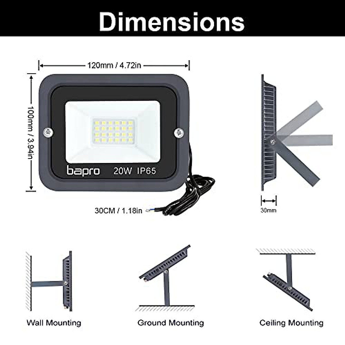 Paideste 2 Pack 20W LED Flood Light Outdoor, 2000LM LED Work Light, IP65 Waterproof Outside Floodlight 6000K Daylight White Super Bright Security Light Fixture for Backyard, Garden, Garage, Playground