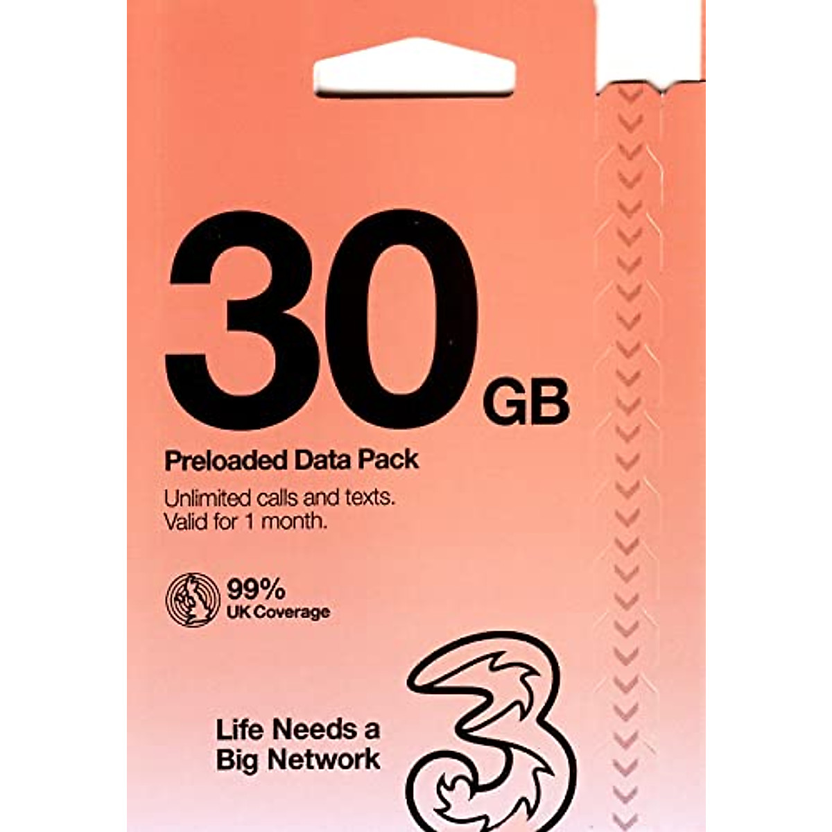 Three UK New PrePaid Europe (UK Three) SIM Card 30GB Data Unlimited Minutes/Texts for 30 Days with Free Roaming/USE in 71 Destinations Including Europe, South America and Australia (30GB)