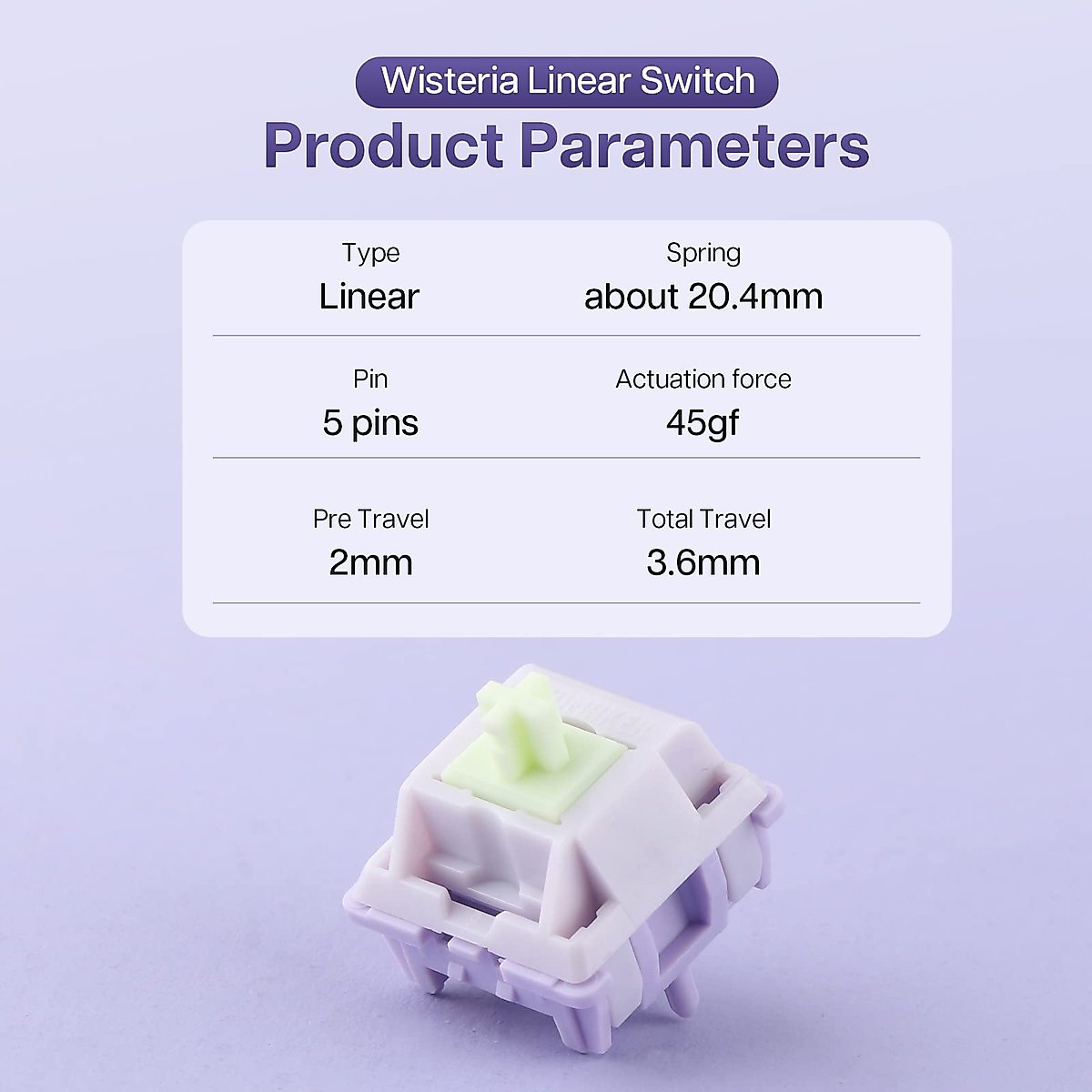 EPOMAKER Wisteria 39gf Linear Mechanical Keyboard Switches, 5-Pin Pre Lubed Creamy Switch, 30 PCS, with POM PTFE Stem, 20.4mm Spring, Compatible with MX Keycaps for Gaming Keyboard