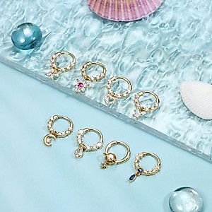 LOYALLOOK Septum Rings Dangle Teardrop Septum Jewelry with Blue Planet Clear CZ Surgical Steel Star Daith Earrings Moon Cartilage Tragus Helix Earrings Nose Rings Piercing Gold Tone 10mm