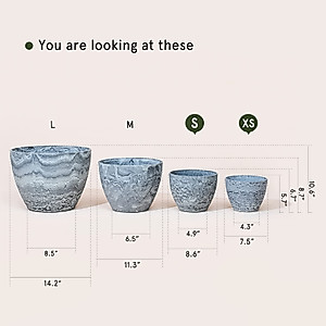 LA JOLIE MUSE Flower Pots Outdoor Garden Planters, Indoor Plant Pots with Drainage Holes, Plastic, Marble Pattern Grey, Set 2 (8.6 + 7.5 Inch)