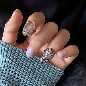 Xerling Delicate Silver Crystal Finger Ring for Women Boho Rhinestones Statement Rings for Teen Girls Bling Finger Tip Rings for Party Finger Nail Rings (Type B)