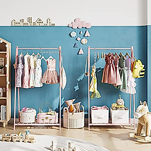 Bestier Pink Clothing Rack, Kids Clothing Rack with Bottom Storage Shelf, Sturdy Steel Dress up Rack for Girls, Kids, Childs, Baby, Toddler (15" D x 25" W x 46" H)