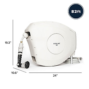 HOSELINK Beige, 82ft Automatic Retractable Garden Hose Reel, 9/16”, 8-Pattern Spray Nozzle, UV-Stabilized Kink-Free Hose, Wall Mounted Complete Watering Solution for Backyard, Garden & Outdoor